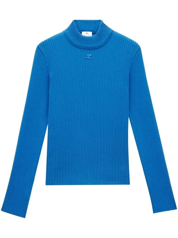 COURREGES Ribbed-knit Mock-neck Jumper - Blue