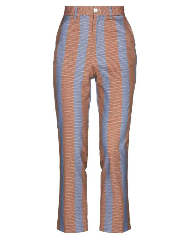 MANILA GRACE Striped Straight-leg Pants - Brown
