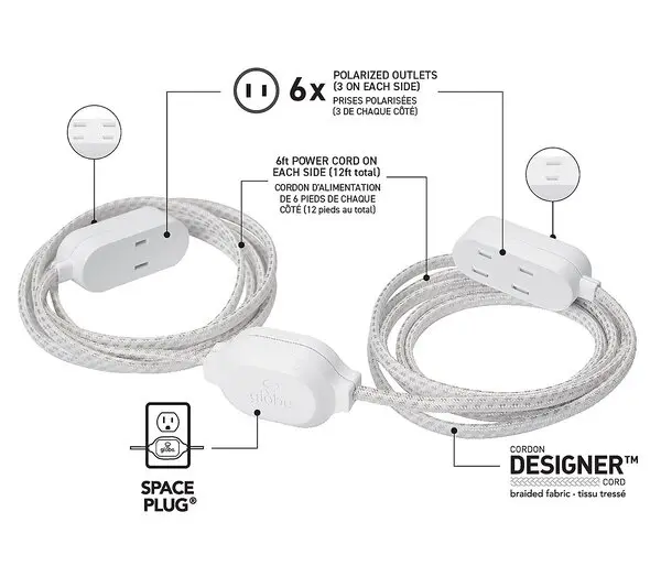 GLOBE ELECTRIC Twin Extension Cords With Ac S/2