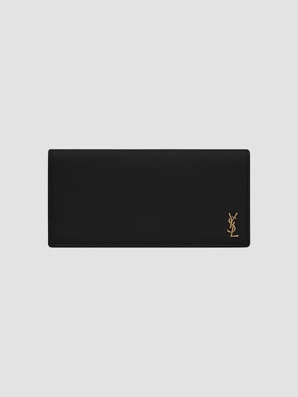 Saint Laurent Tiny Cassandre Flat Wallet In Grained Leather