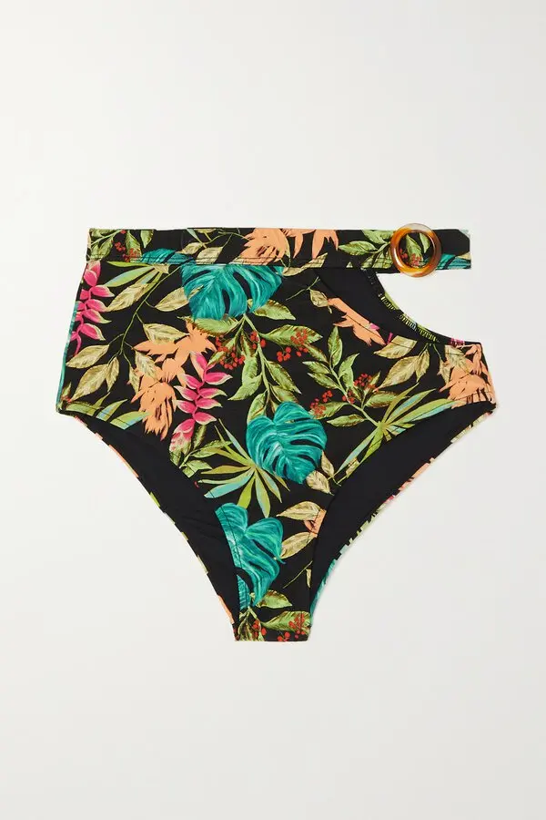 PatBO Tropicalia Floral-print Bikini Briefs - Black