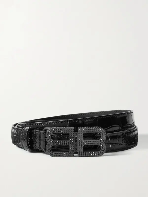 Balenciaga Bb Hourglass Croc-effect Leather Belt - Black