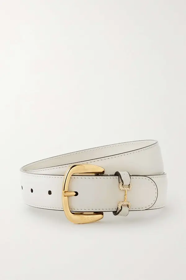 Gucci Crystal-Embellished Leather Waist Belt - White 