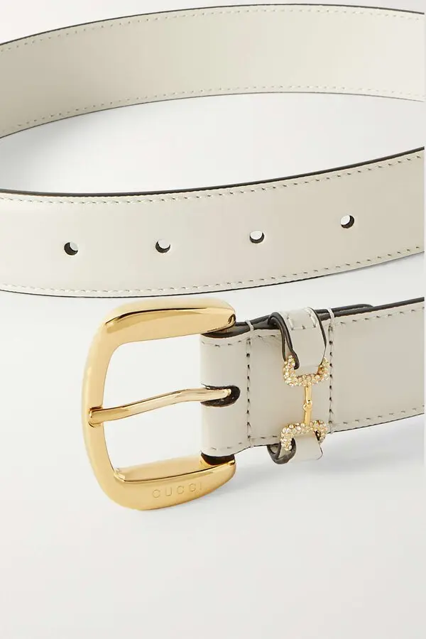 ?White Leather Belt with Gold Chain and Crystal Medallions? Escada White Studded Chain Belt main image 4