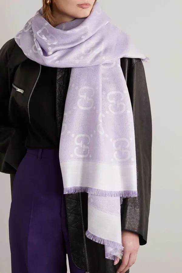 Gucci Fringed Metallic Jacquard Scarf