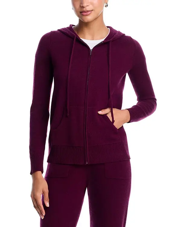 Bloomingdale'S Cashmere Zip Hoodie - Heather Burgundy