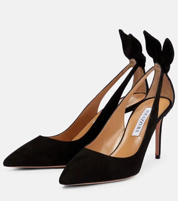 AQUAZZURA Bow Tie 85 Suede Pumps