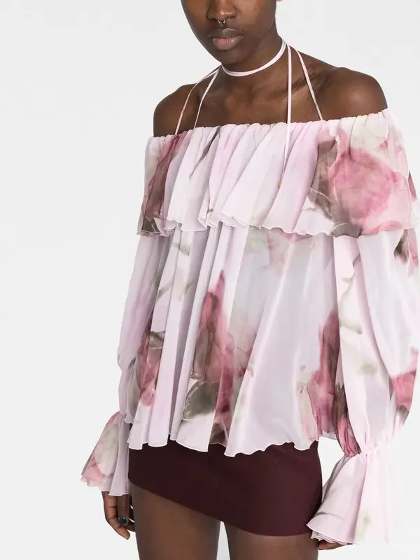Blumarine Ruffled Floral Print Blouse