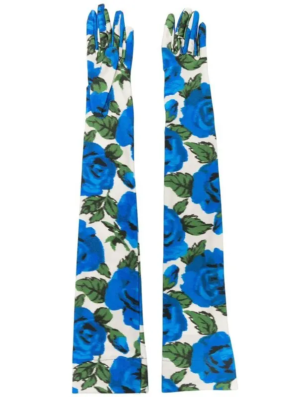Philosophy Di Lorenzo Serafini Floral-print Long-length Gloves - Blue