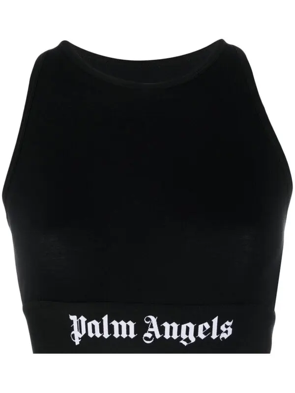 Palm Angels Logo-tape Cropped Vest Top - Black
