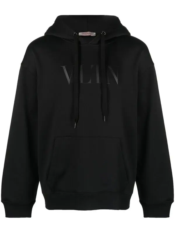 Valentino Garavani Vltn-print Drawstring Hoodie - Black