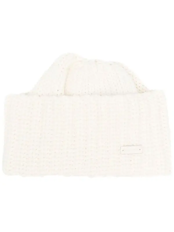 Saint Laurent Logo-plaque Chunky Knit Cashmere Beanie - White