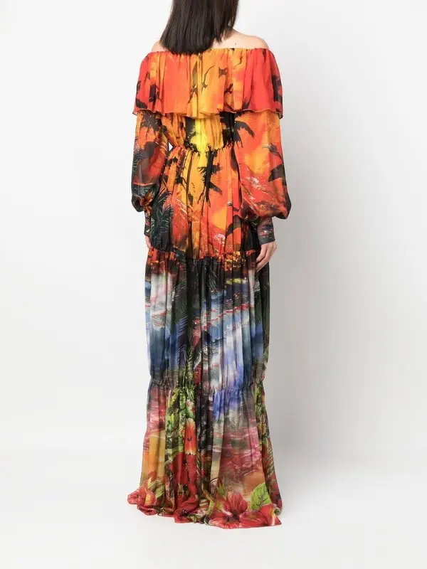 Philipp Plein Printed Pleated Maxi Dress