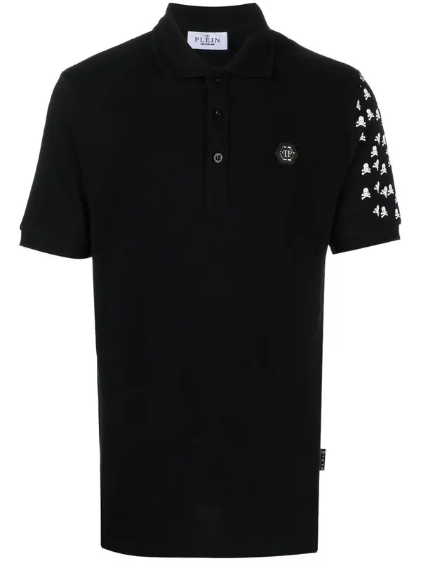 Philipp Plein Skull And Bones Cotton Polo Shirt - Black