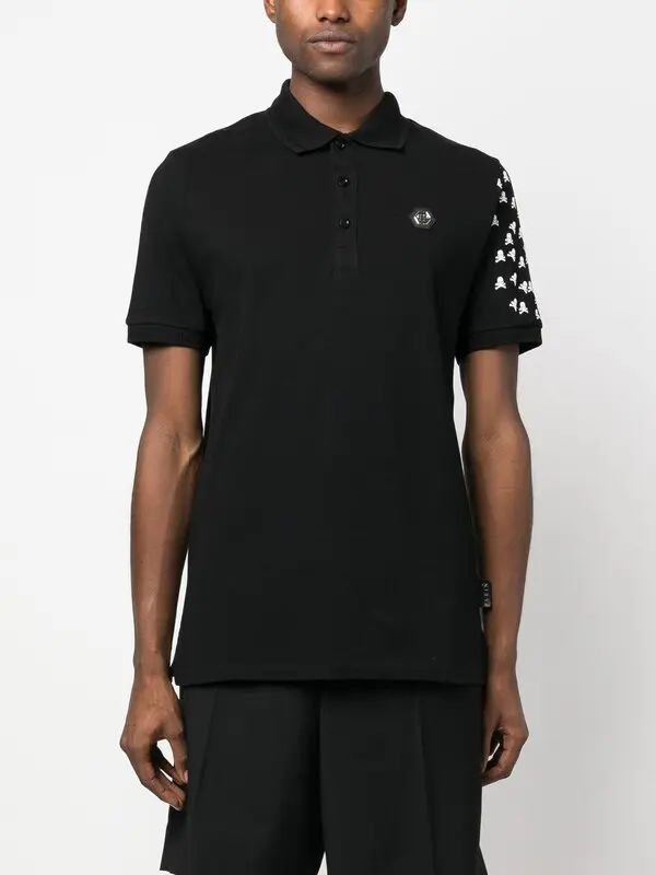 Philipp Plein Skull And Bones Cotton Polo Shirt - Black