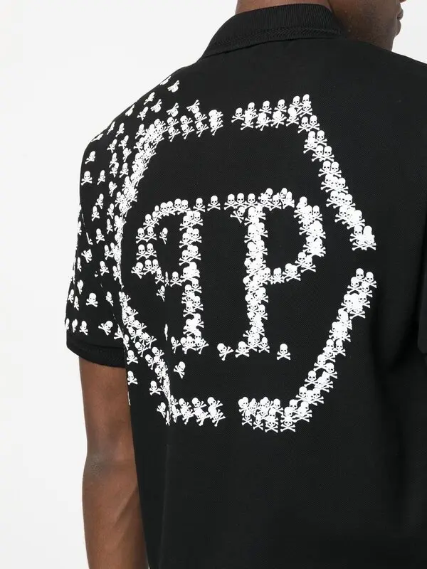 Philipp Plein Skull And Bones Cotton Polo Shirt - Black