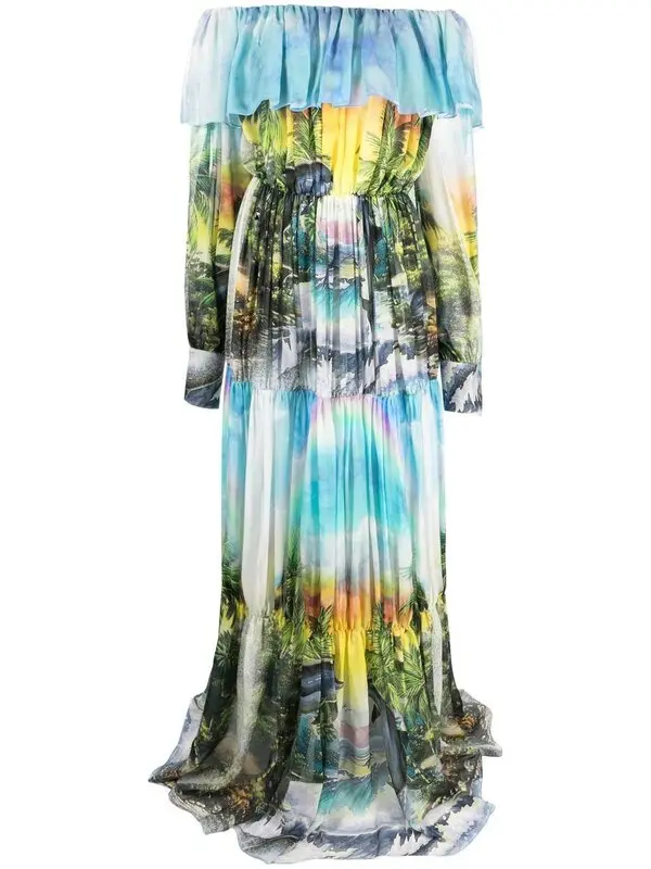 Philipp Plein Hawaii Pleated Maxi Dress
