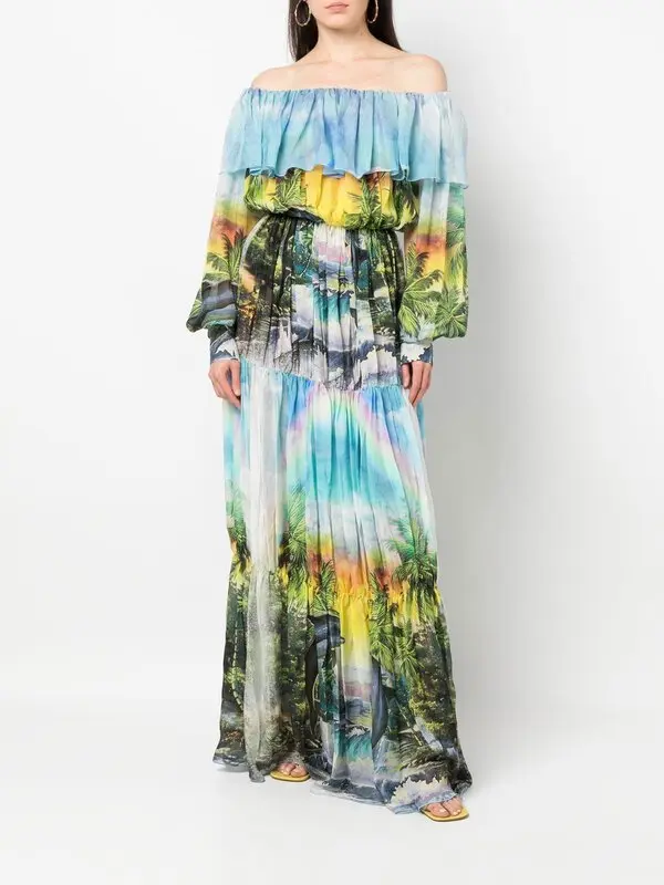 Philipp Plein Hawaii Pleated Maxi Dress