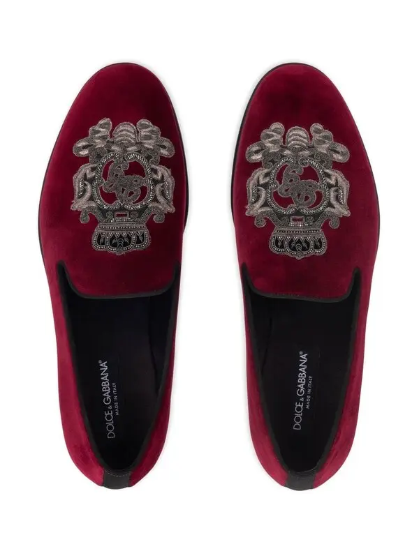 Dolce & Gabbana Embroidered Velvet Slippers - Red