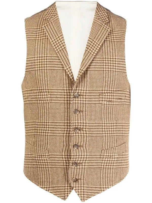 Ralph Lauren Check Notched-Collar Waistcoat In Brown 30% Off