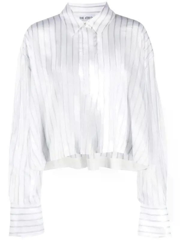 Attico Cropped Pinstripe Shirt - Pink