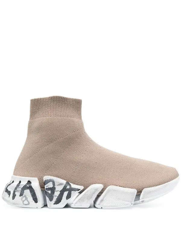 Balenciaga Speed Graffiti-print Sneakers - Neutrals