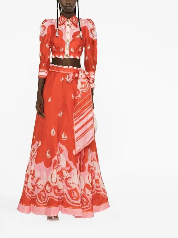 Zimmermann Nautical Print Tie-waist Skirt