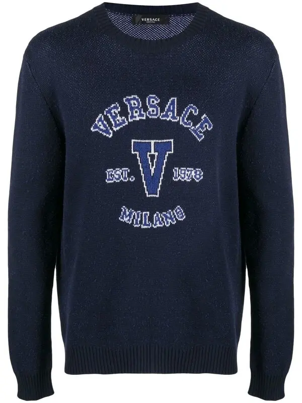 Versace Intarsia-knit Logo Jumper - Blue