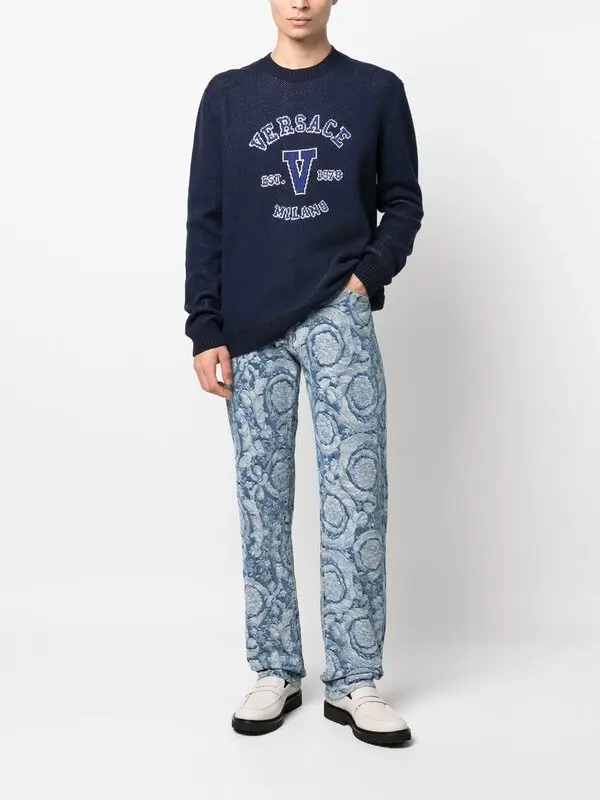 Versace Intarsia-knit Logo Jumper - Blue