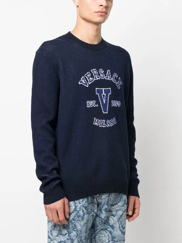 Versace Intarsia-knit Logo Jumper - Blue
