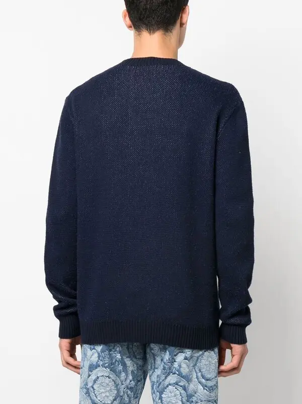 Versace Intarsia-knit Logo Jumper - Blue