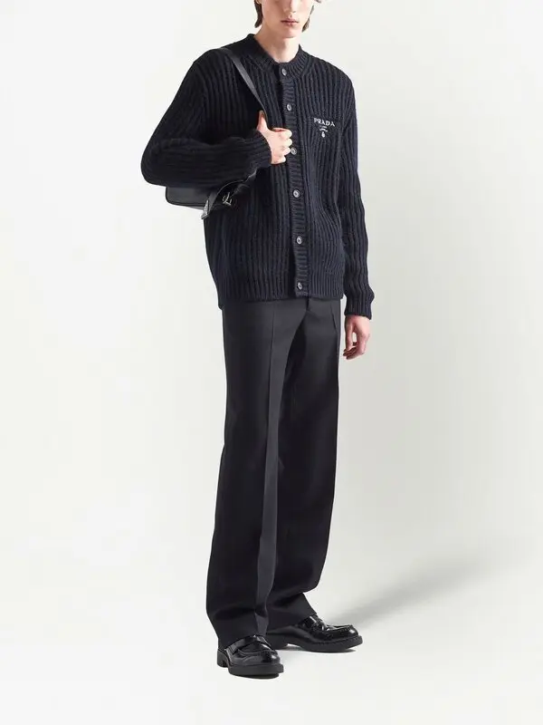 Prada Cashgora Ribbed-Knit Cardigan - Blue | Editorialist