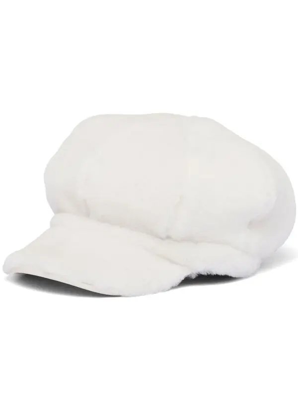 Prada Shearling Newsboy Cap - White