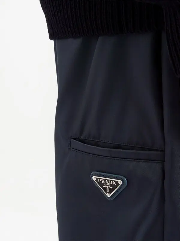 Prada Logo-Plaque Straight-Leg Trousers - Blue | Editorialist