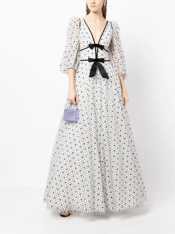 Jenny Packham Purdy Bow-Detail Polka-Dot Gown In White - 69% Off