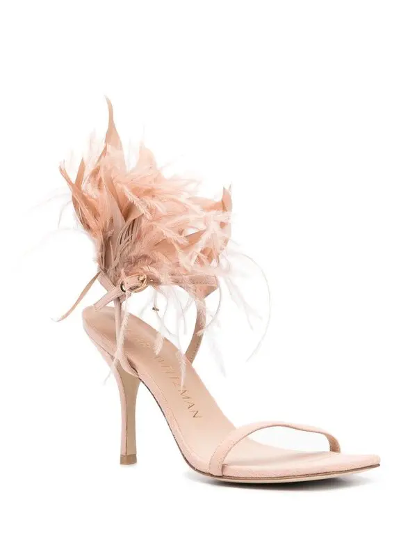 STUART WEITZMAN Plume 100 Feather-trimmed Sandals - Pink
