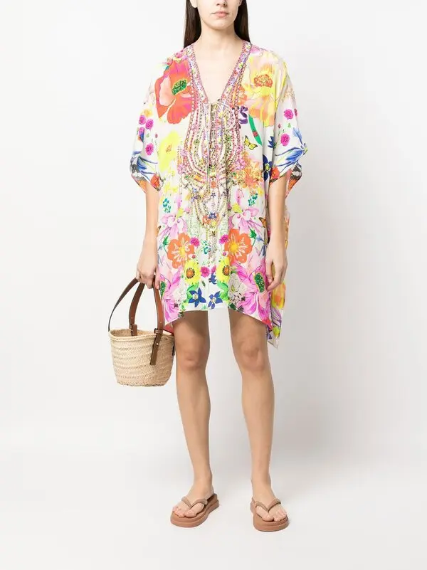 Camilla Fairy Gang-Print Kaftan In White - 33% Off | Editorialist