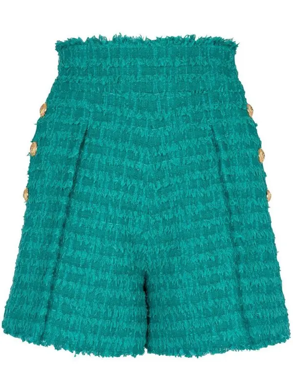 Balmain Tweed Tailored Shorts - Green