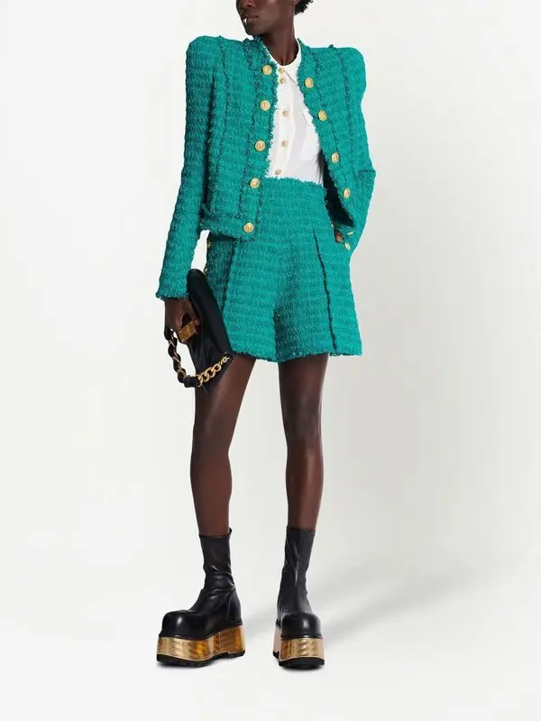 Balmain Tweed Tailored Shorts - Green