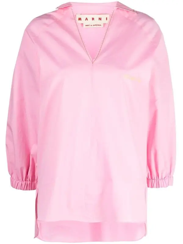 Marni Roll-sleeve V-neck Shirt - Pink
