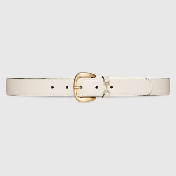 Gucci Belt With Crystal Horsebit Leather - White | Editorialist display picture 3