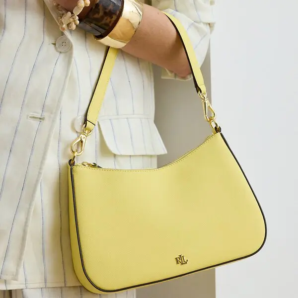 Ralph Lauren Crosshatch Leather Medium Danni Shoulder Bag - Lemon Sorbet