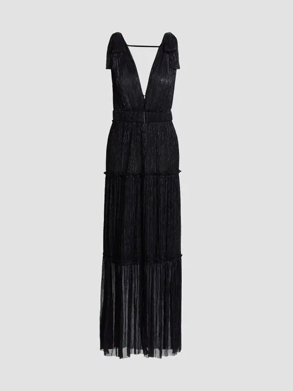 SABINA MUSAYEV Helena Metallic Tiered Maxi Dress - Navy Lurex