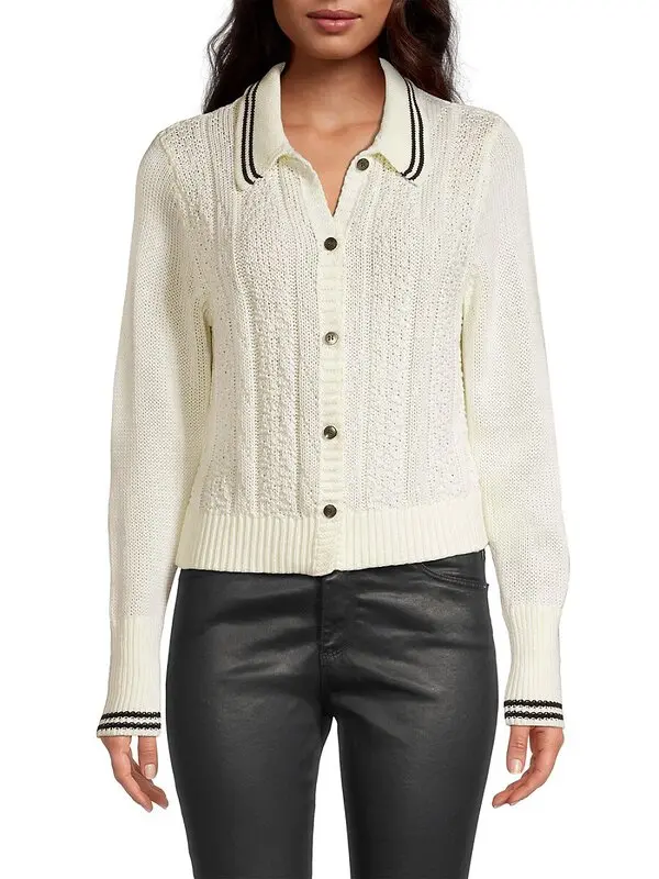 525 America Mixed-stitch Cotton Button-front Cardigan