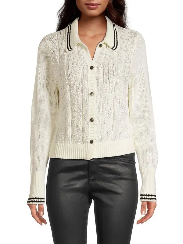 525 America Mixed-stitch Cotton Button-front Cardigan