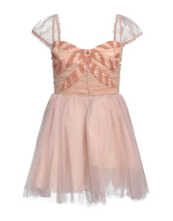 Elisabetta Franchi Mini Dress In Polyamide, Viscose, Glass, And Plastic - Blush