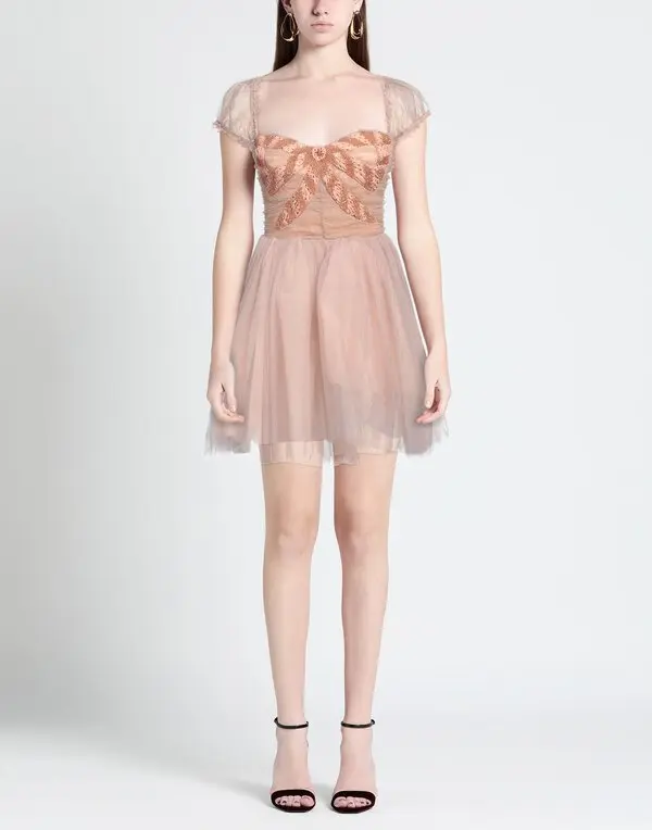Elisabetta Franchi Mini Dress In Polyamide, Viscose, Glass, And Plastic - Blush