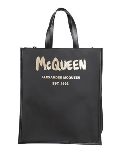 Alexander McQueen Shopper Bag In Textile Fibers And Soft Leather - Black