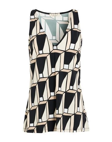 SIYU Geometric Print Sleeveless V-neck Top - Beige