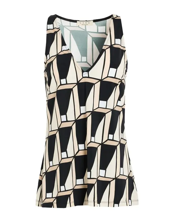 SIYU Geometric Print Sleeveless V-neck Top
